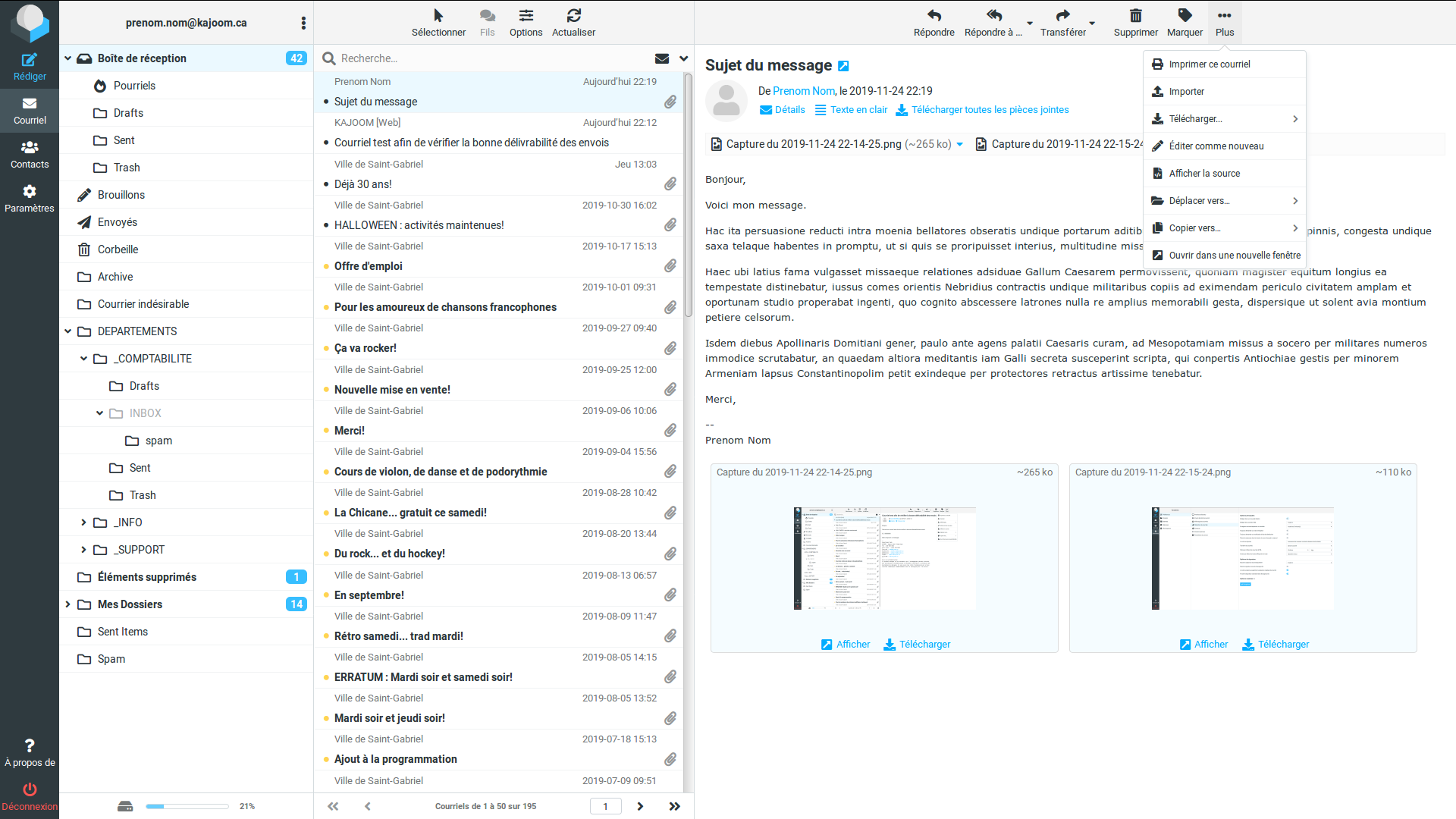 Une interface plus moderne offerte avec le Courriel Web RoundCube ...